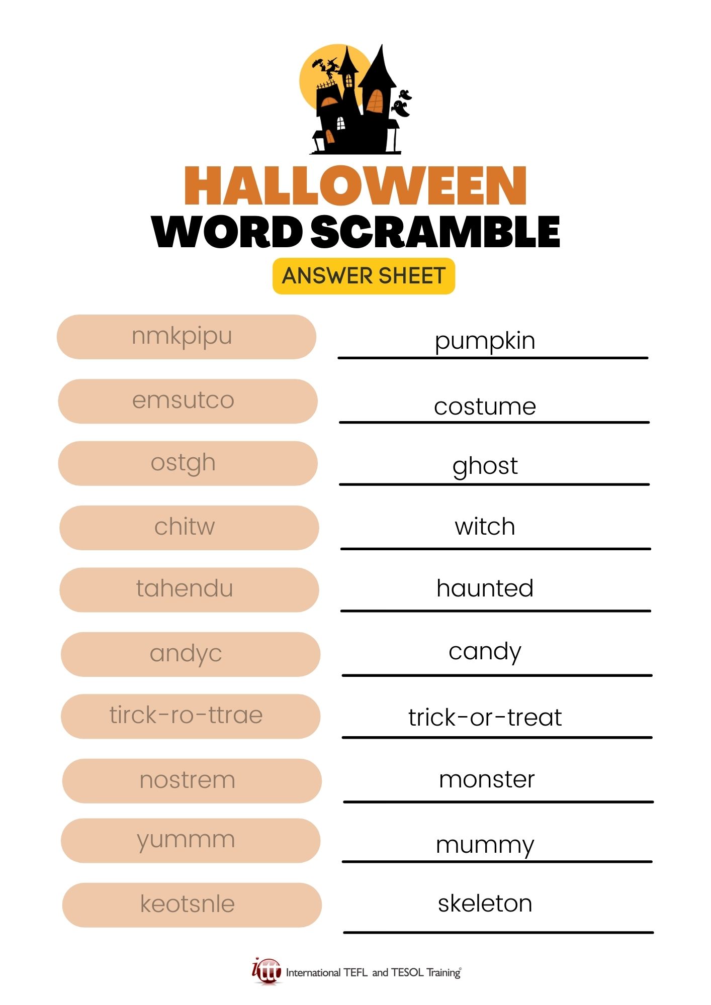 Halloween Vocabulary EFL Word Scramble ITTT halloween-vocabulary-efl-word-scramble-ittt